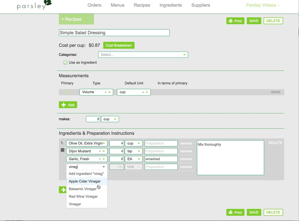 Adding a New Ingredient From Within the Recipe Editor - Parsley ...