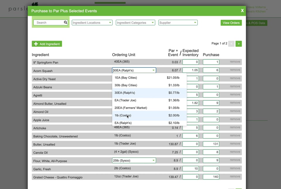 New! - Enhanced Purchasing Flow - Parsley | Culinary Software for Chefs